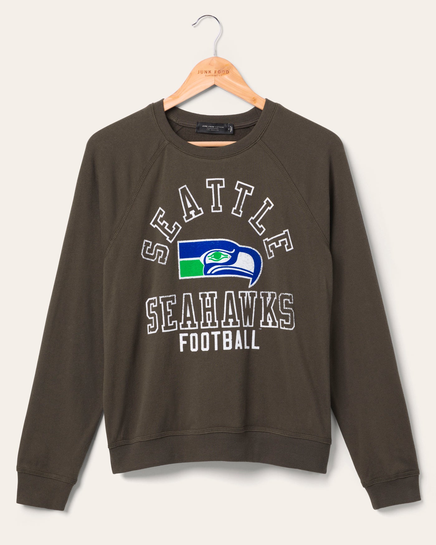 Women's Seahawks Flocked Raglan Crew Fleece – Junk Food Clothing