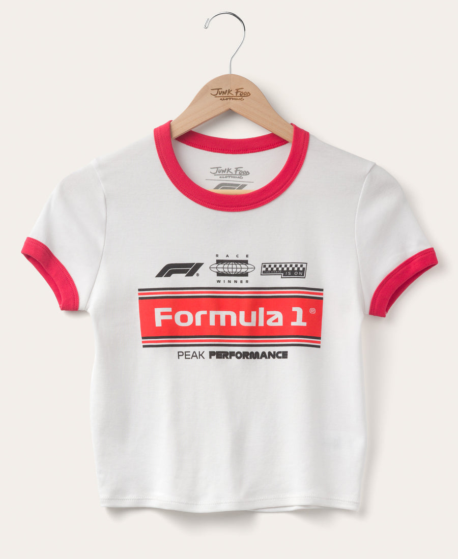 Women's F1 Stripe Ringer Baby Tee – Junk Food Clothing