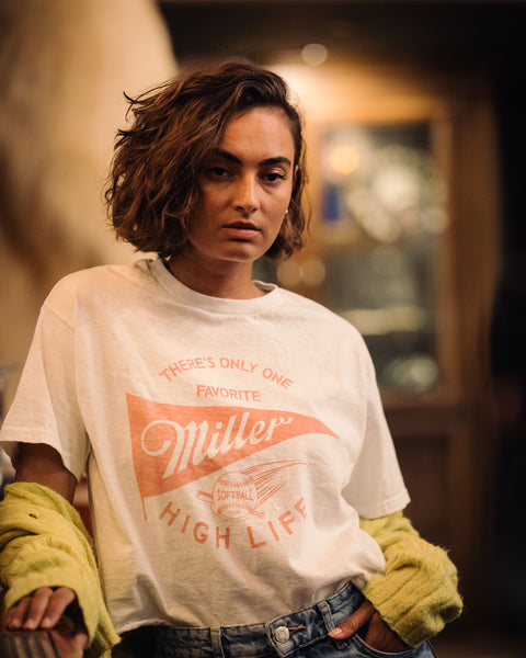 Women's Miller High Life Sportsman's Club Softball Flea Market Crop Te ...